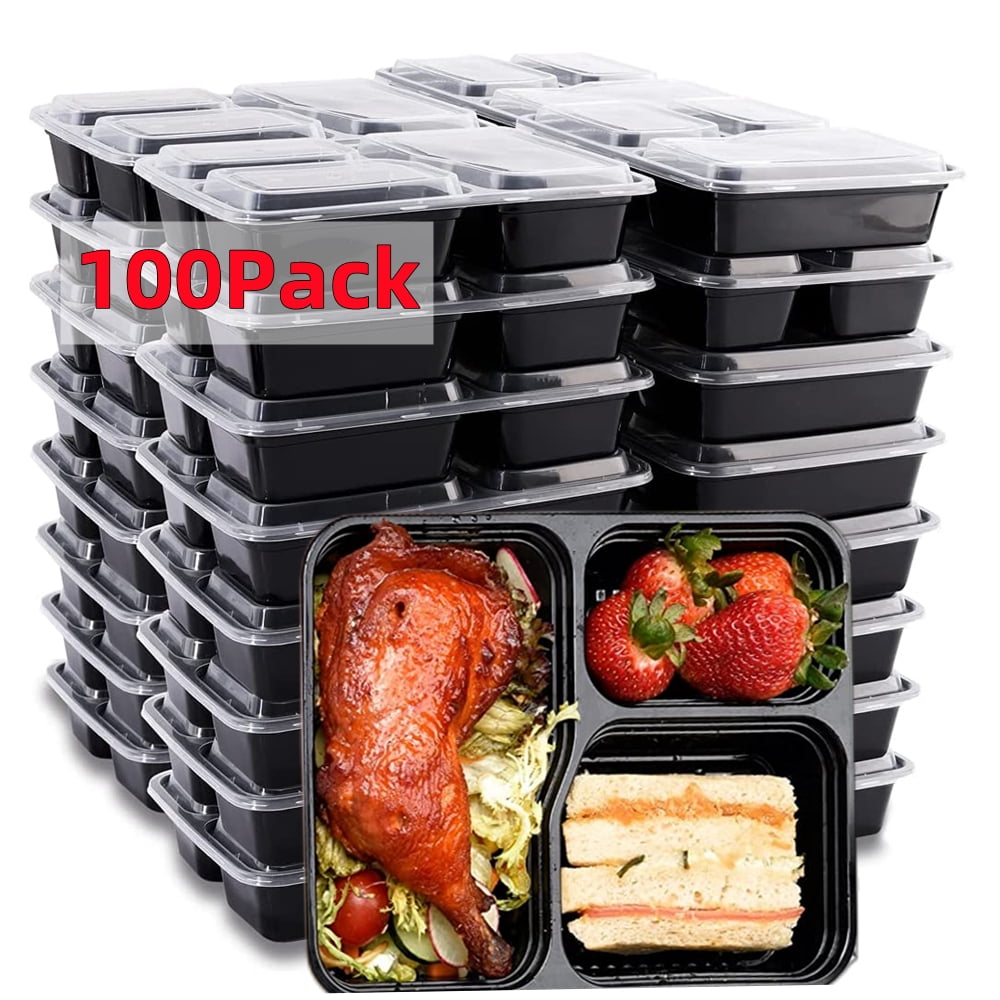 FungLam 100Pk 36oz Meal Prep Containers, 3 Compartment, BPA Free ...