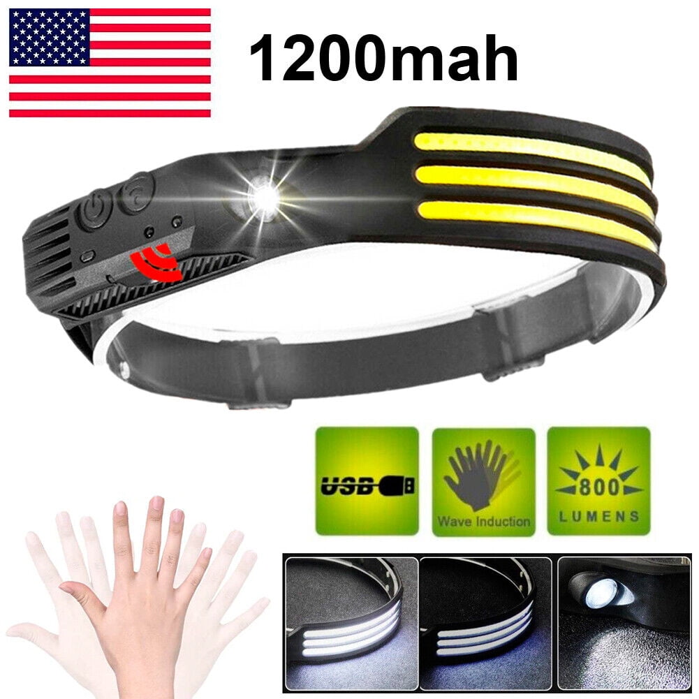 FungLam 1200mAh COB LED Headlamp USB Rechargeable Headlight Torch Work ...