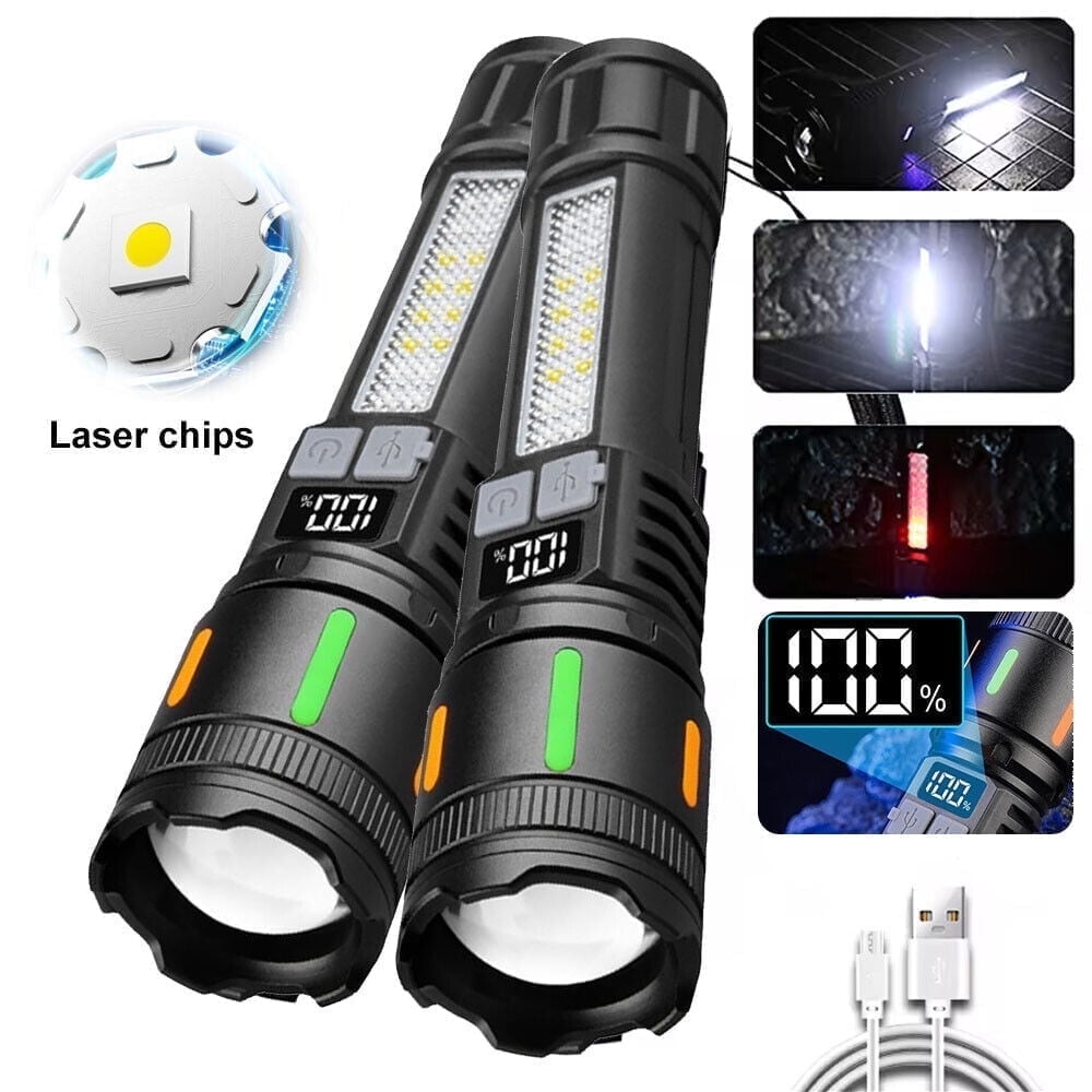 FungLam 2 Pack 990000 Lumens LED Tactical Flashlight, Rechargeable ...