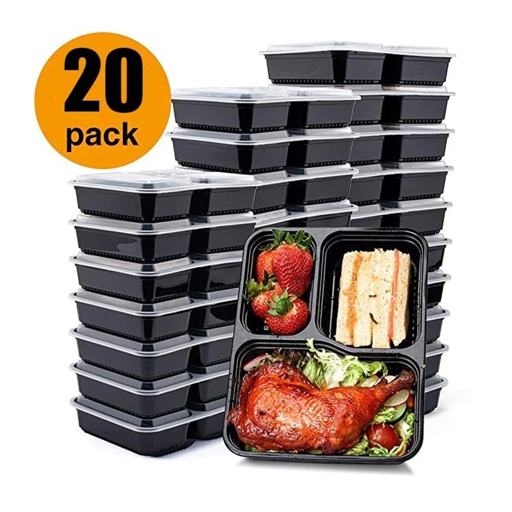 FungLam 20 Pack 36 oz Meal Prep Containers, 3 Compartment Food Storage ...