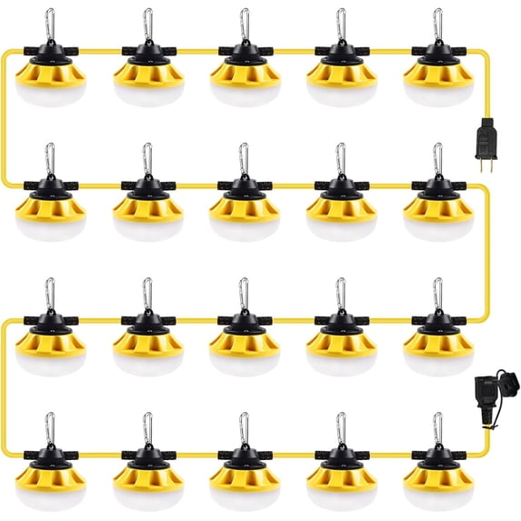 FungLam 200FT LED Light String - 20 Bulbs, 200W, 20000LM, Industrial ...