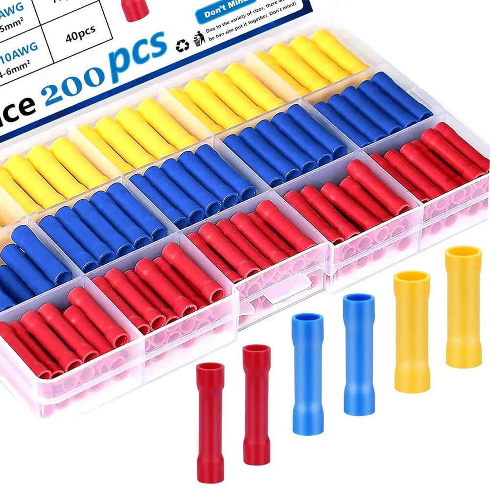 FungLam 200PCS Insulated Straight Electrical Wire Butt Connectors Crimp ...