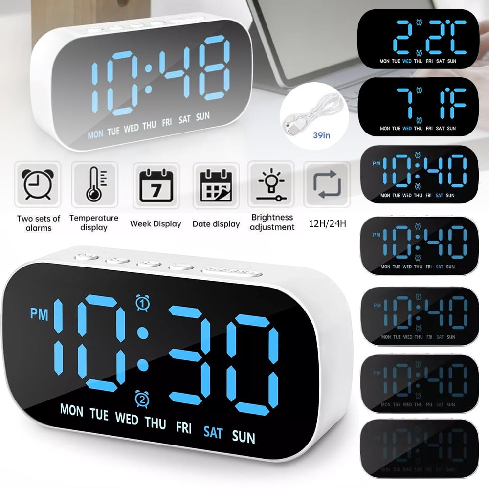 FungLam 2PC Electric Digital Alarm Clock, LED Large Display Battery ...