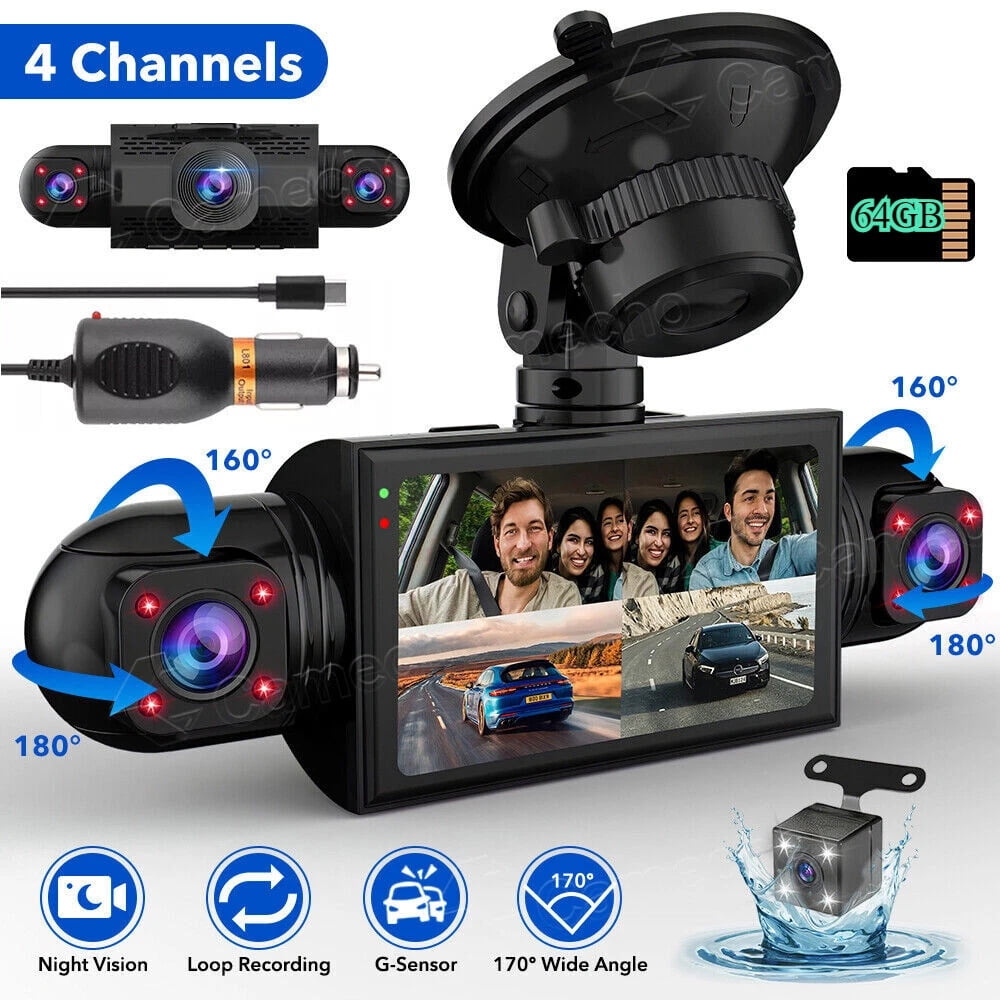 FungLam 4 Channel Dash Cam 360° Dash Camera HD 1080P 4 Lens Driving ...
