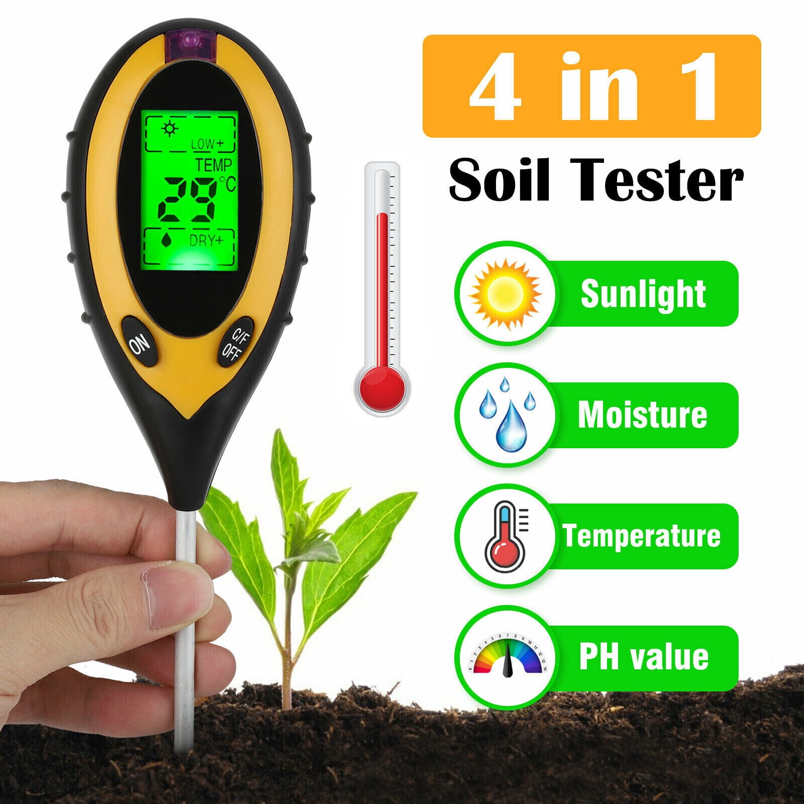 FungLam Soil Tester, 4-in-1 Soil Moisture/Light/pH Meter, Gardening ...