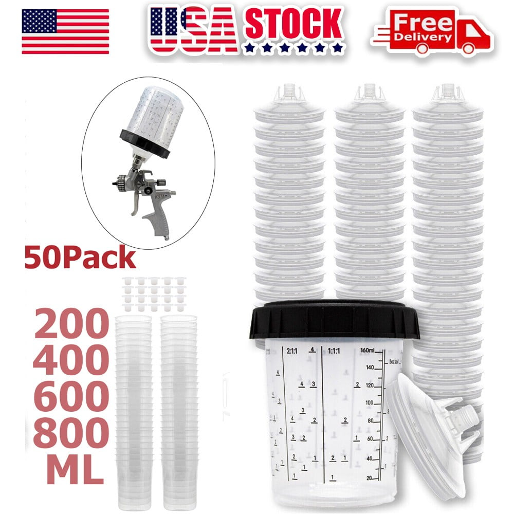 FungLam 50 Pack (600ml) CUPS Disposable Paint Spray Gun Cup Liners and ...