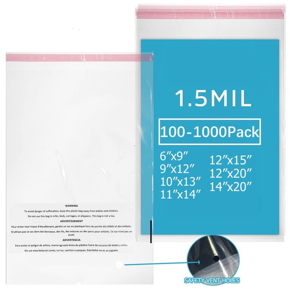 FungLam 500Pack 9x12inch Poly Bags with Suffocation Warning Permanent ...