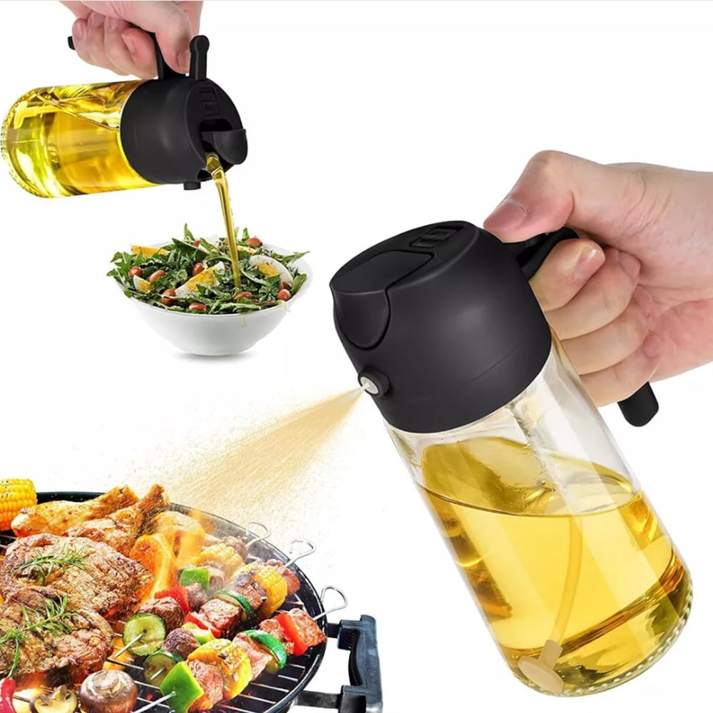 FungLam Black Olive Oil Dispenser, 2 in 1 Oil Sprayer for Cooking, 16oz ...