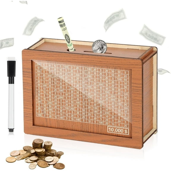 TOUMENY Wooden Money Box, Digital Counter Cash Bank for Savings Goals ...