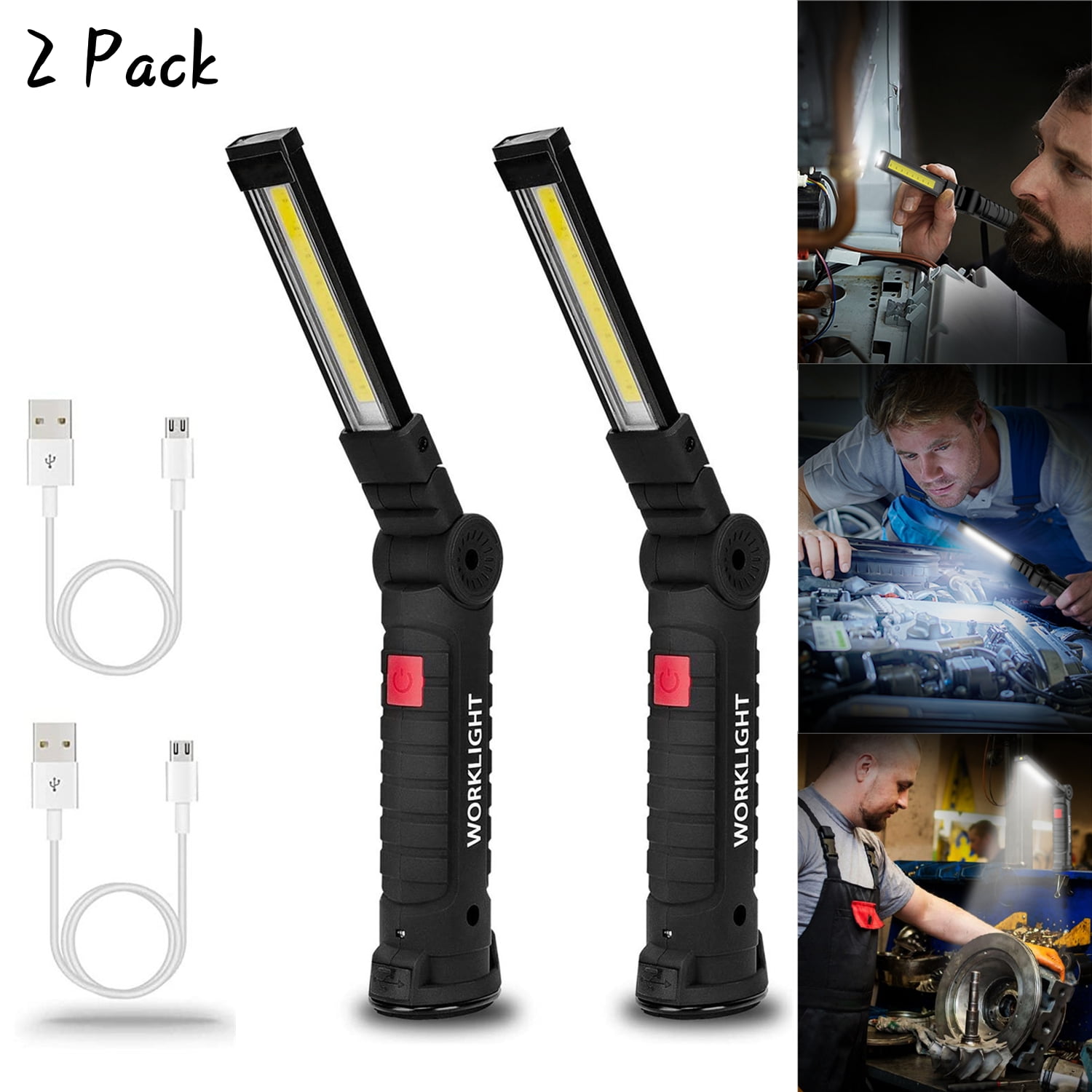 FungLam LED Work Light, 2 Pack Rechargeable Magnetic Flashlight ...