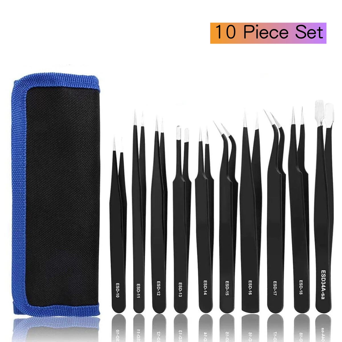 FungLam Precision Tweezers Set, 10 PCS Anti-Static ESD for Electronics ...