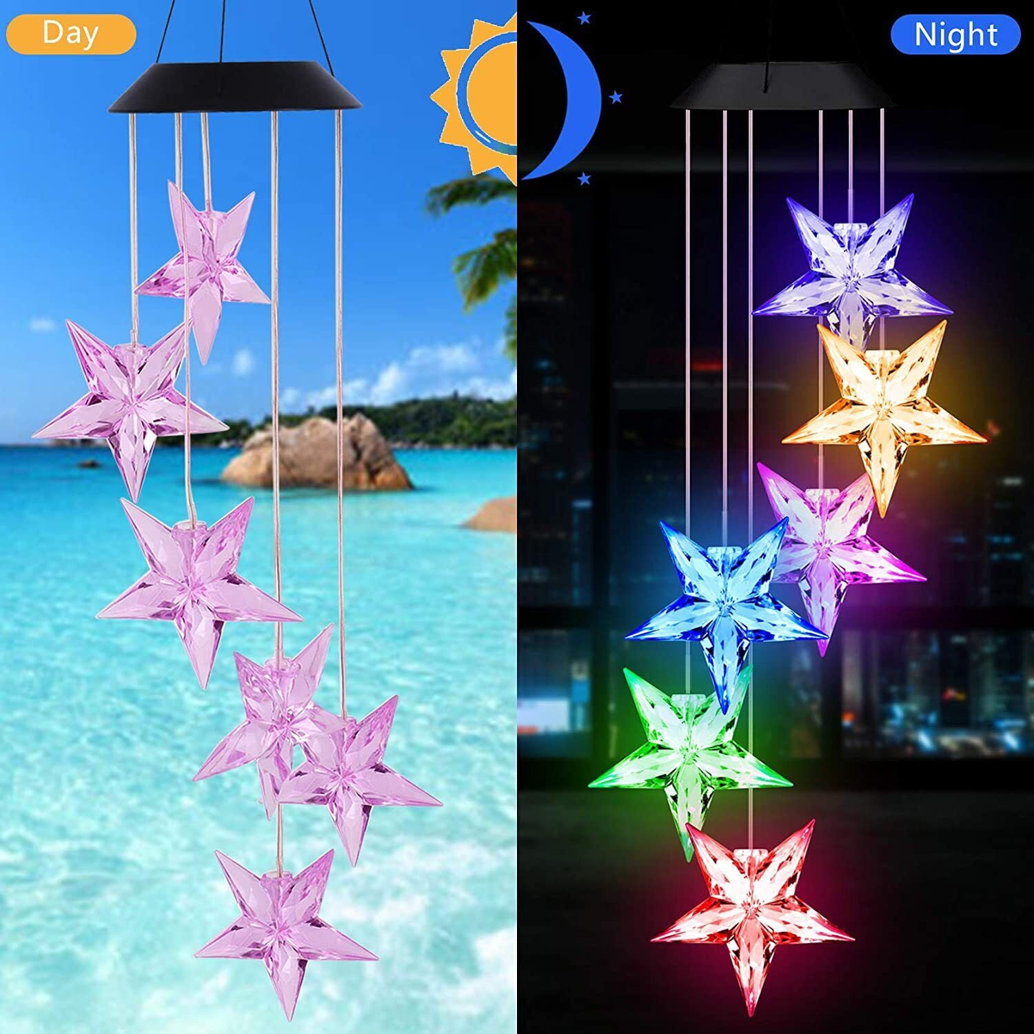 FungLam Solar Power Wind Chime Lights LED Color Changing Hanging Lamp ...