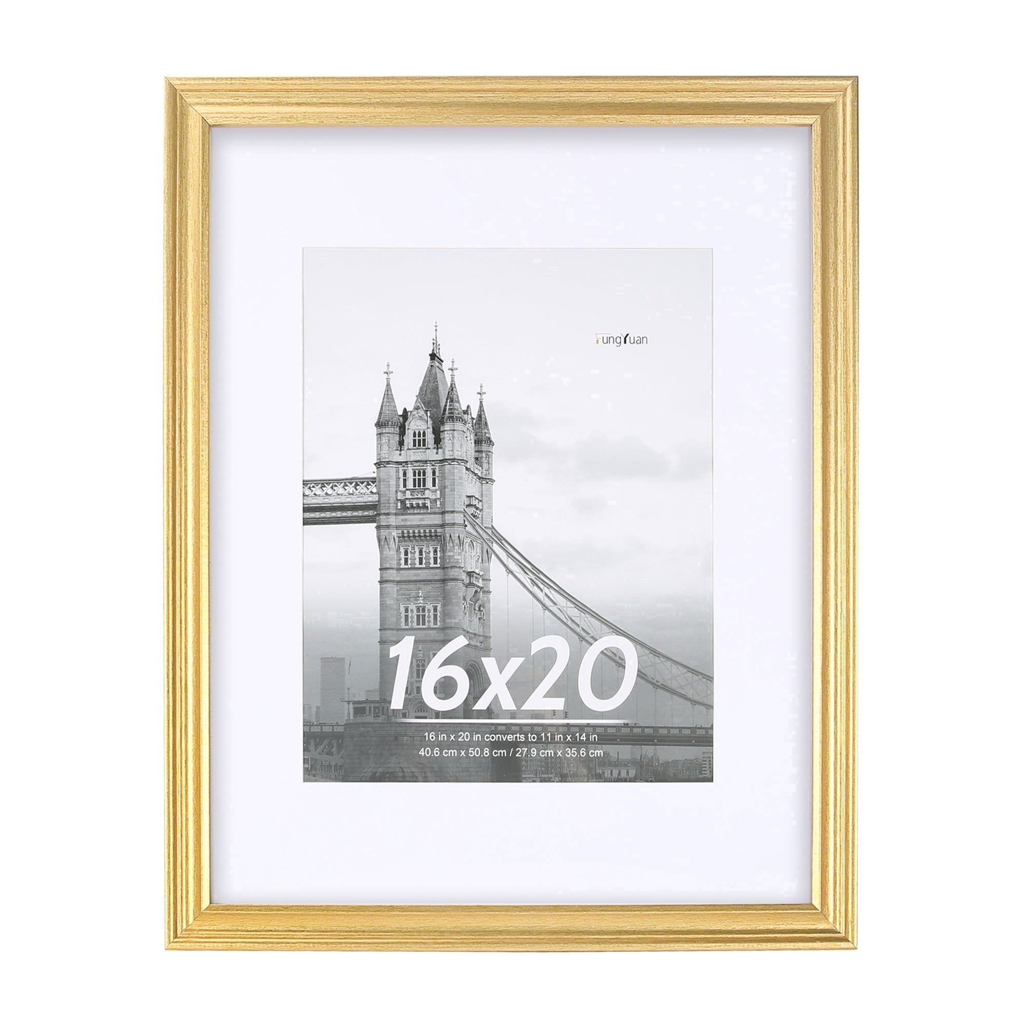 FungYuan 16x20 Picture Frame Gold, Matted to 11x14 Photo Frame, Wall ...