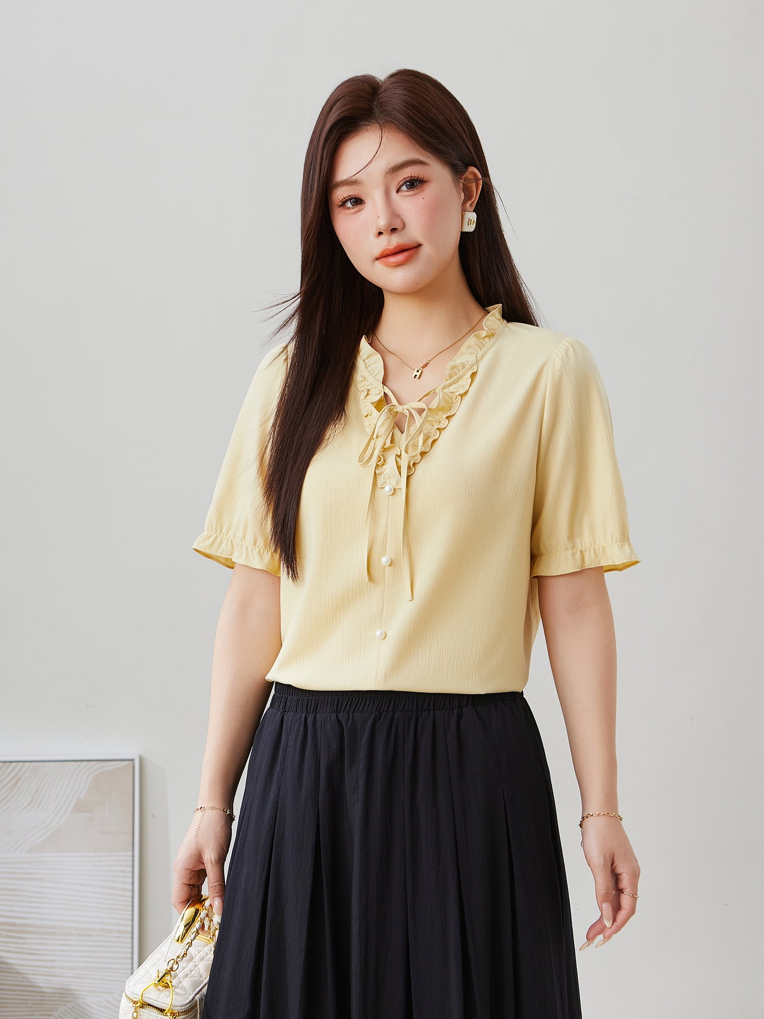 Fungus edge strap bubble sleeve shirt - Walmart.com