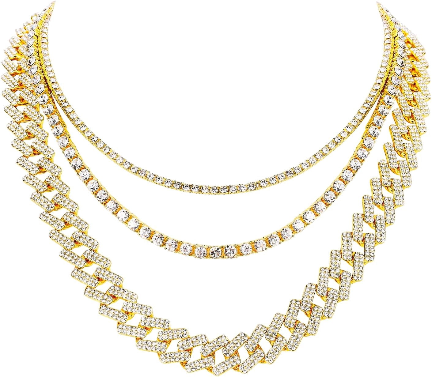 Funice Gold Silver Chain Necklace for Men Women Iced Out Diamond Tennis ...