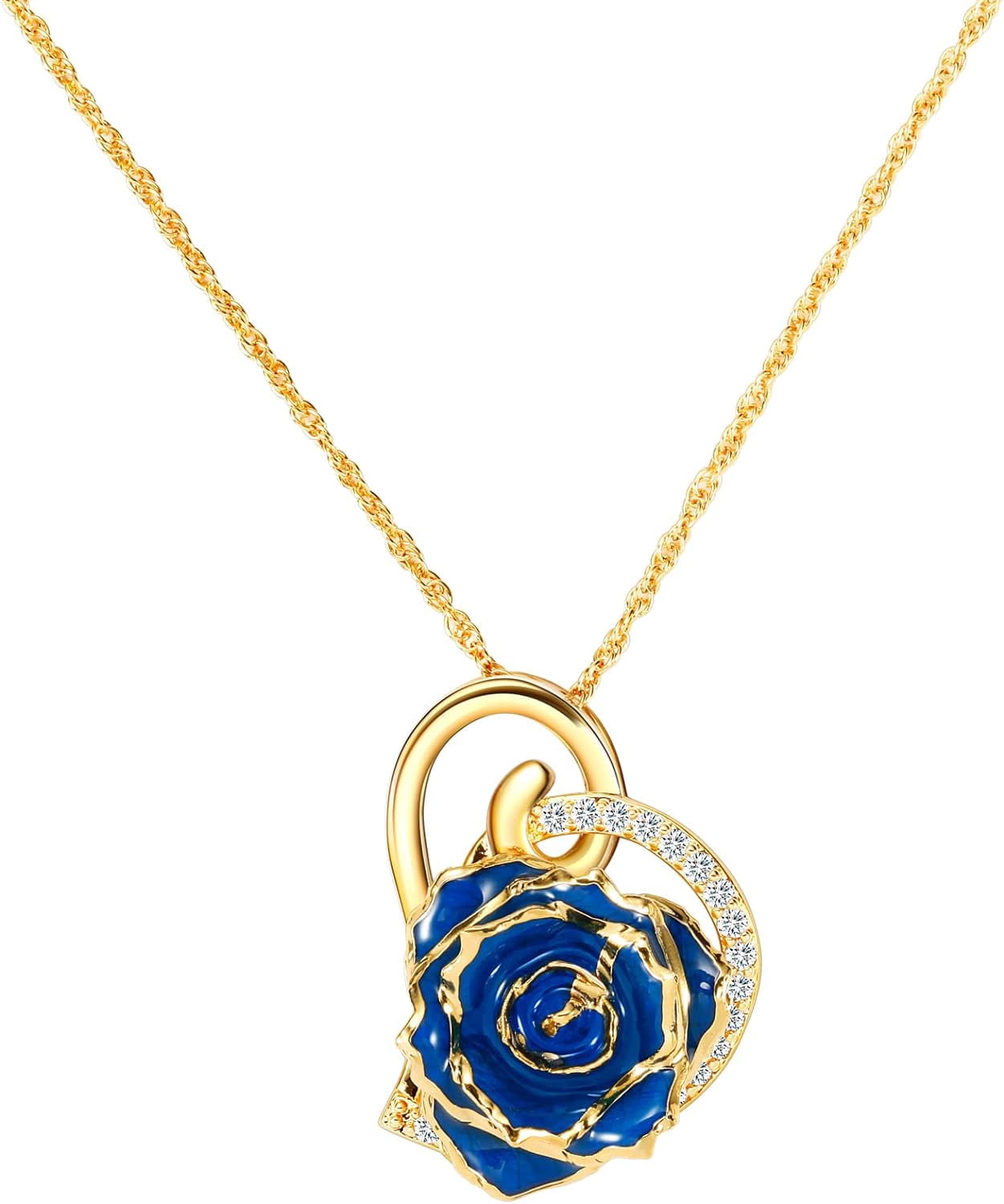 Funice Real Rose Gold Dipped Necklace Gifts for Women, 24K Gold Rose ...