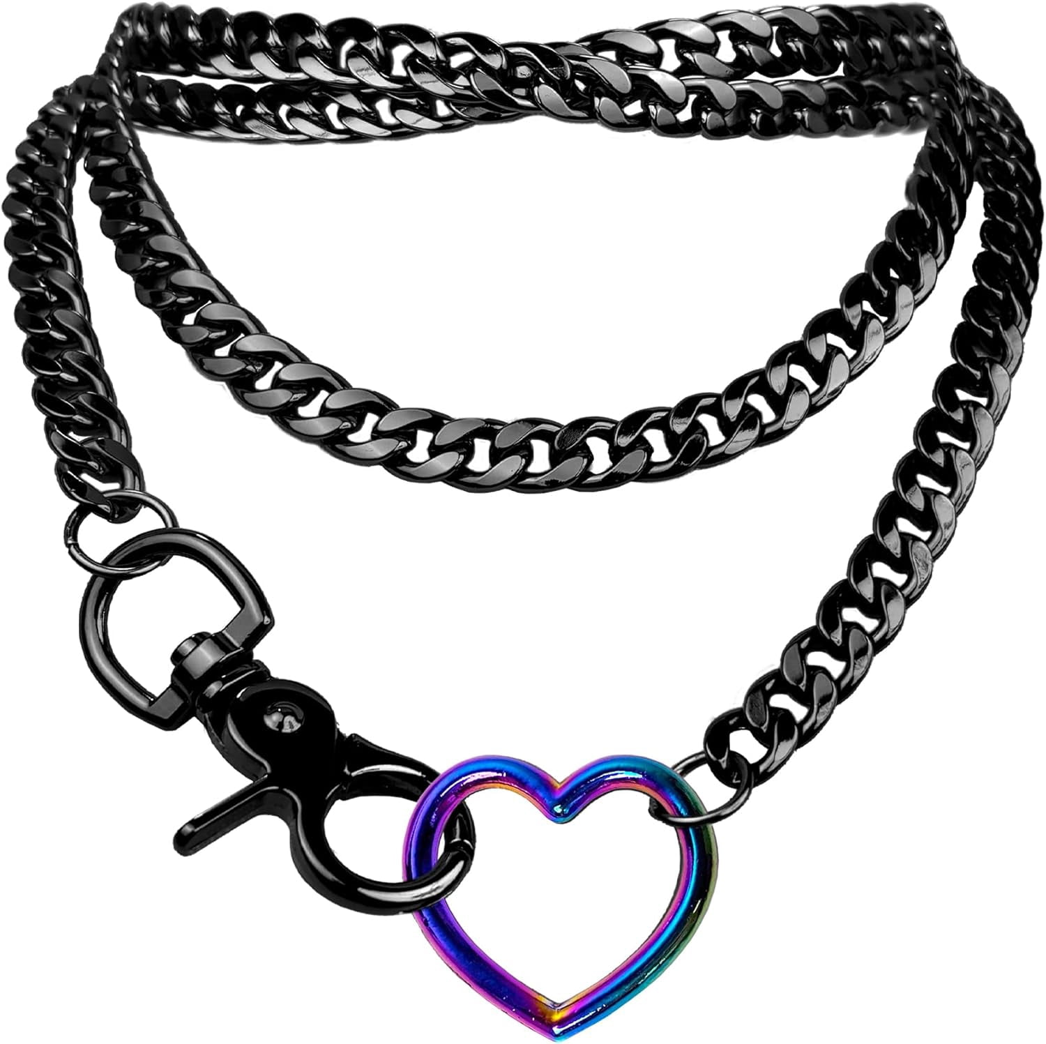 Funice Women's Slip Chain Rainbow Heart O-Ring Chunky Chain Necklace ...