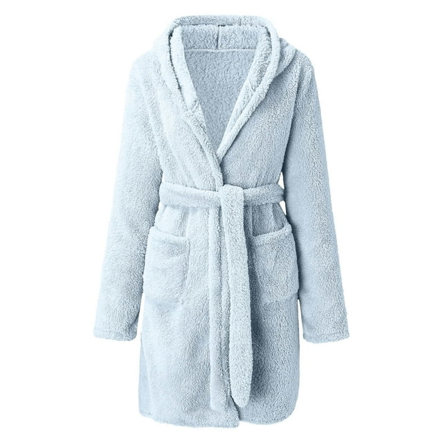 Funicet Bath Robes for Women 2022 Women Fleece Hooded Bathrobe Plush ...