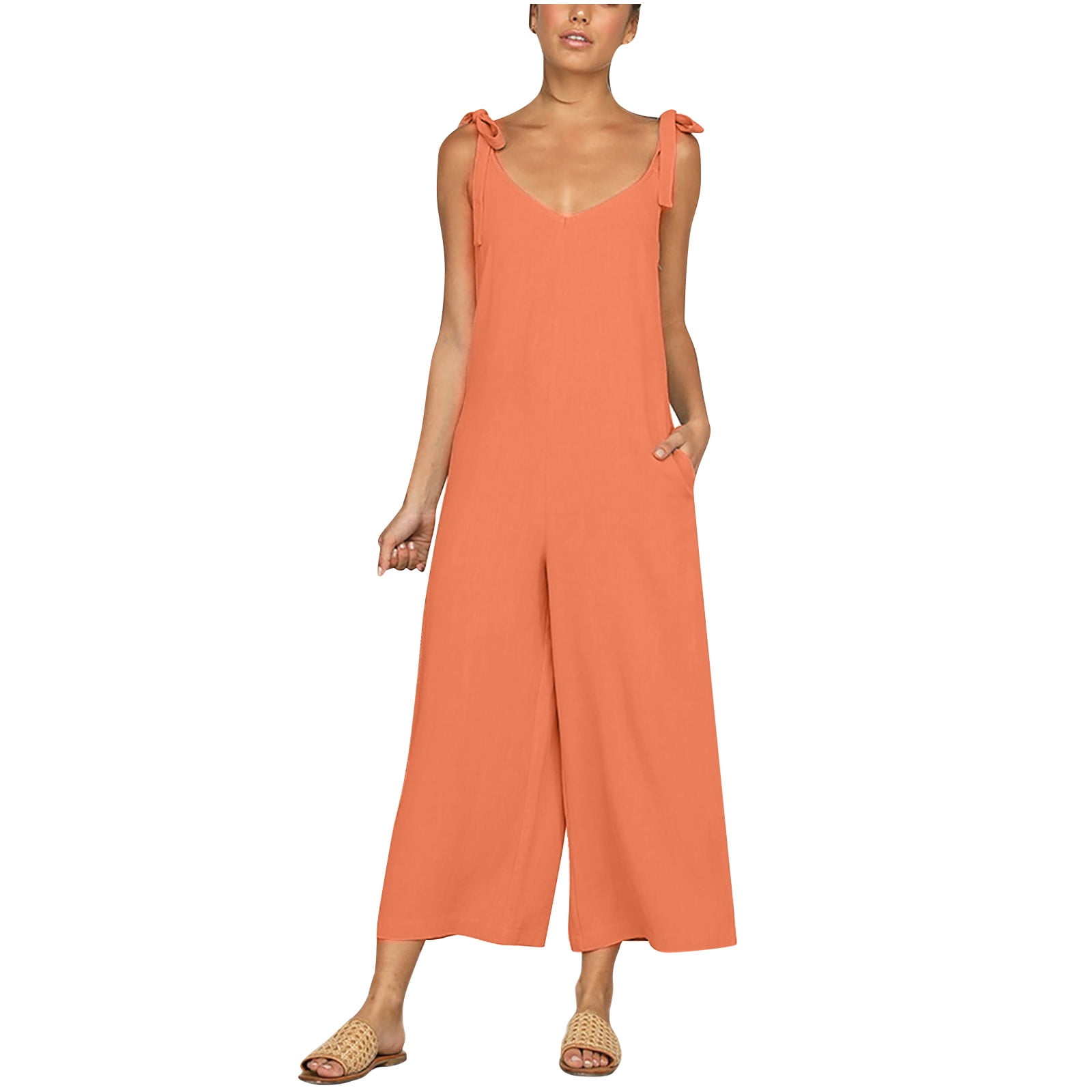 Funicet Holiday Savings Jumpsuits For Women Womens Loose Sleeveless Jumpsuit Scoop Neck