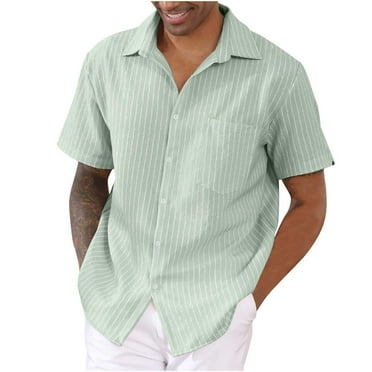 Men's Casual Short Sleeve Button Down Striped Shirt Regular Fit Beach ...