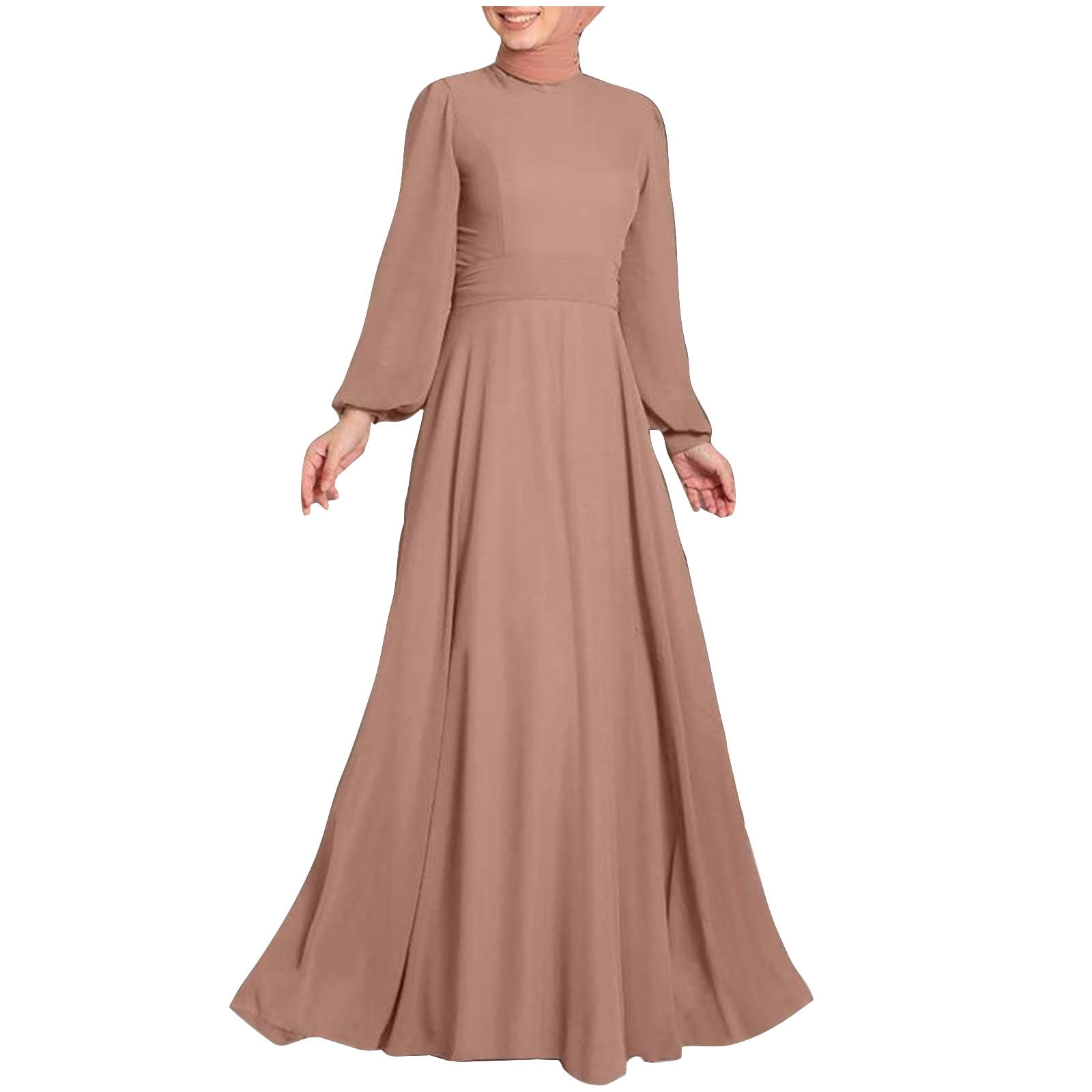 Funicet Muslim Dresses for Women Solid Long Sleeve Muslim Robe Dress ...