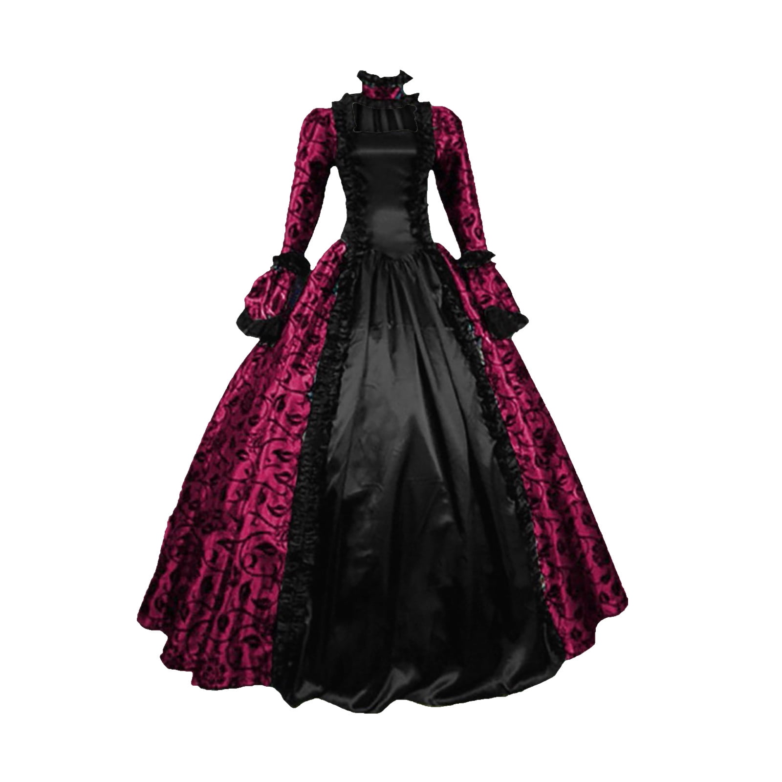 Funicet Women Fall Winter Gothic Retro Floral Print Ball Gowns Gowns ...