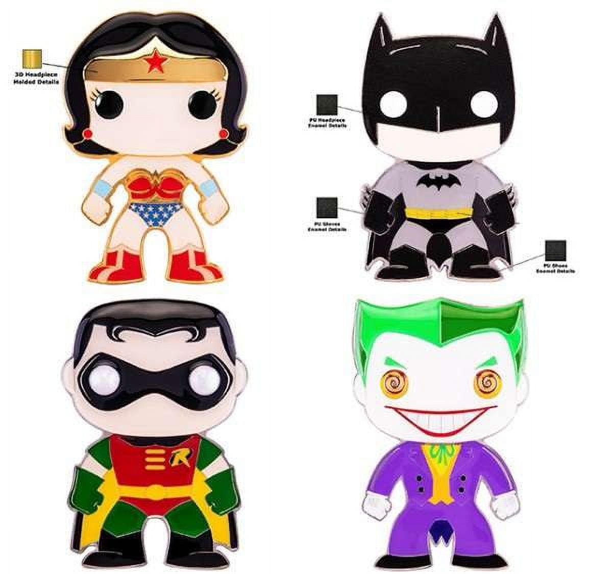 Funko DC POP! Pins Batman, Robin, Wonder Woman, & Joker Set of 4 Large ...