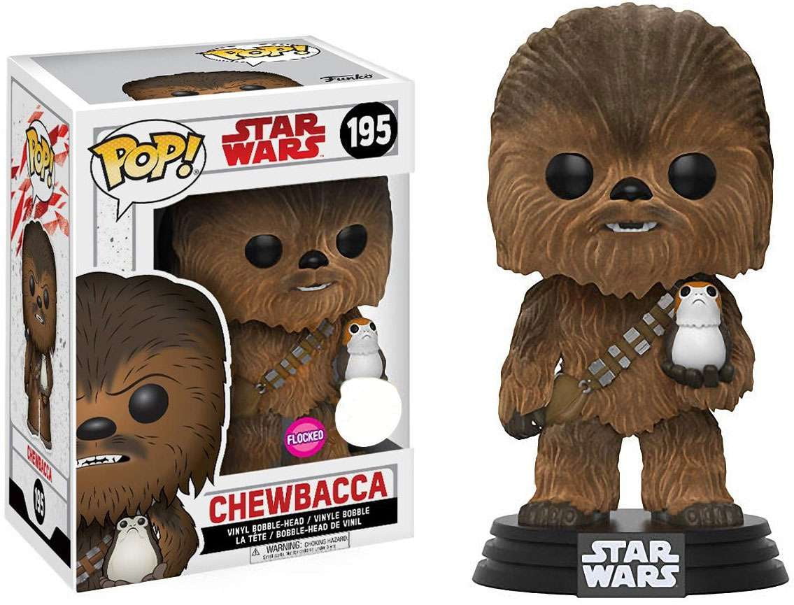Funko POP! Star Wars Chewbacca Vinyl Bobble Head (with Porg, Flocked ...