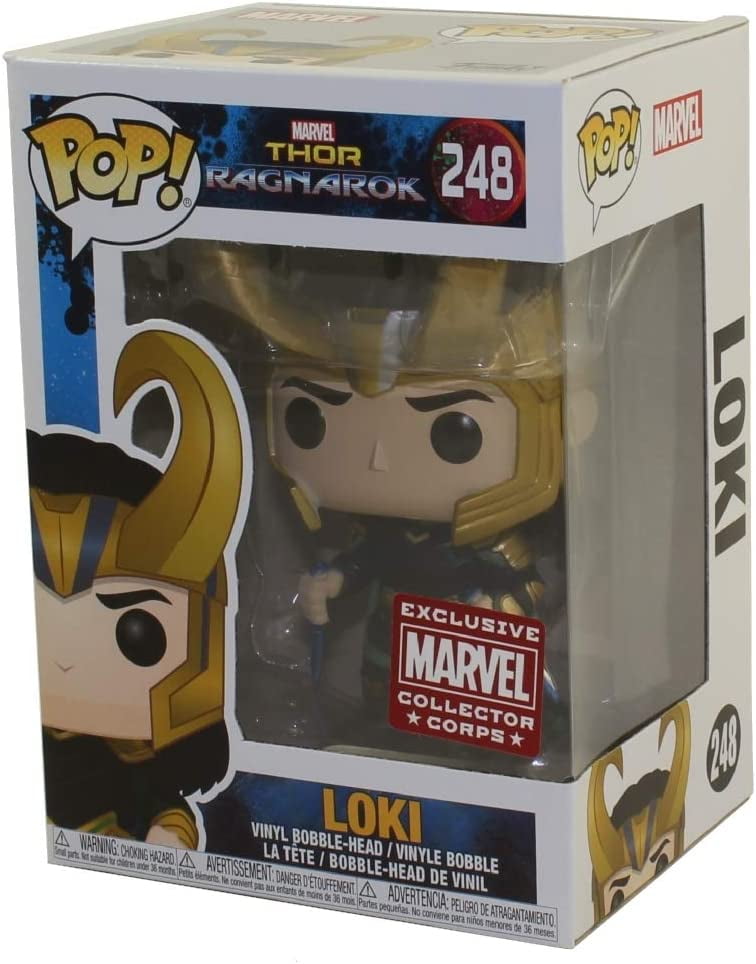 Funko Pop! Marvel: Thor Ragnarok - Loki with Helmet #248 Collector Corps Vinyl Figure (Bundled ...