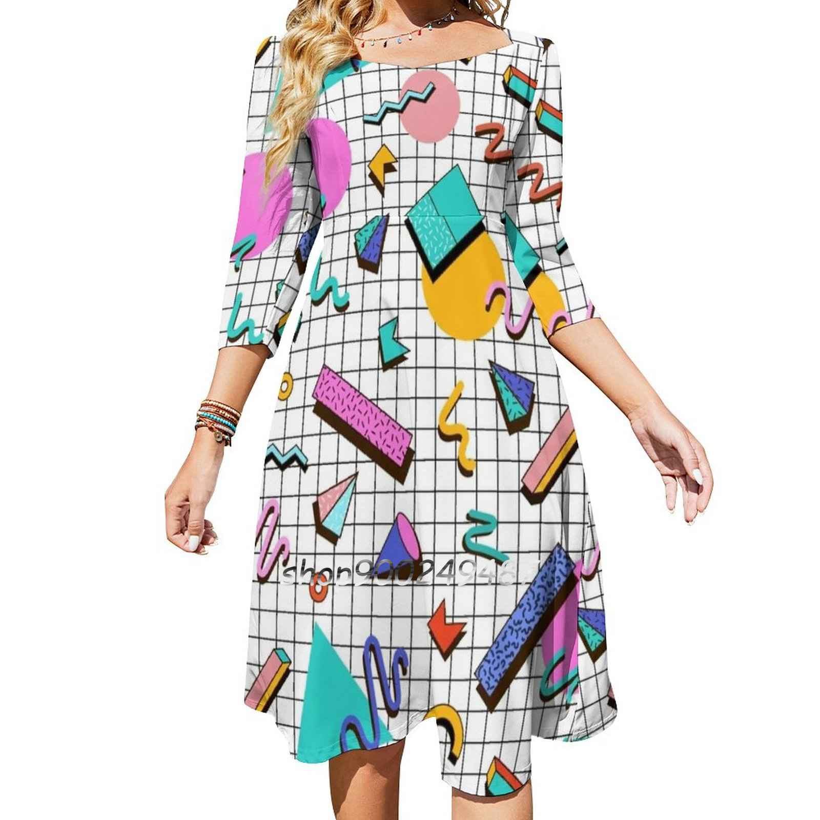 Funky 80S Eighties Memphis Pattern Design Sweet Elegant Dress Women ...