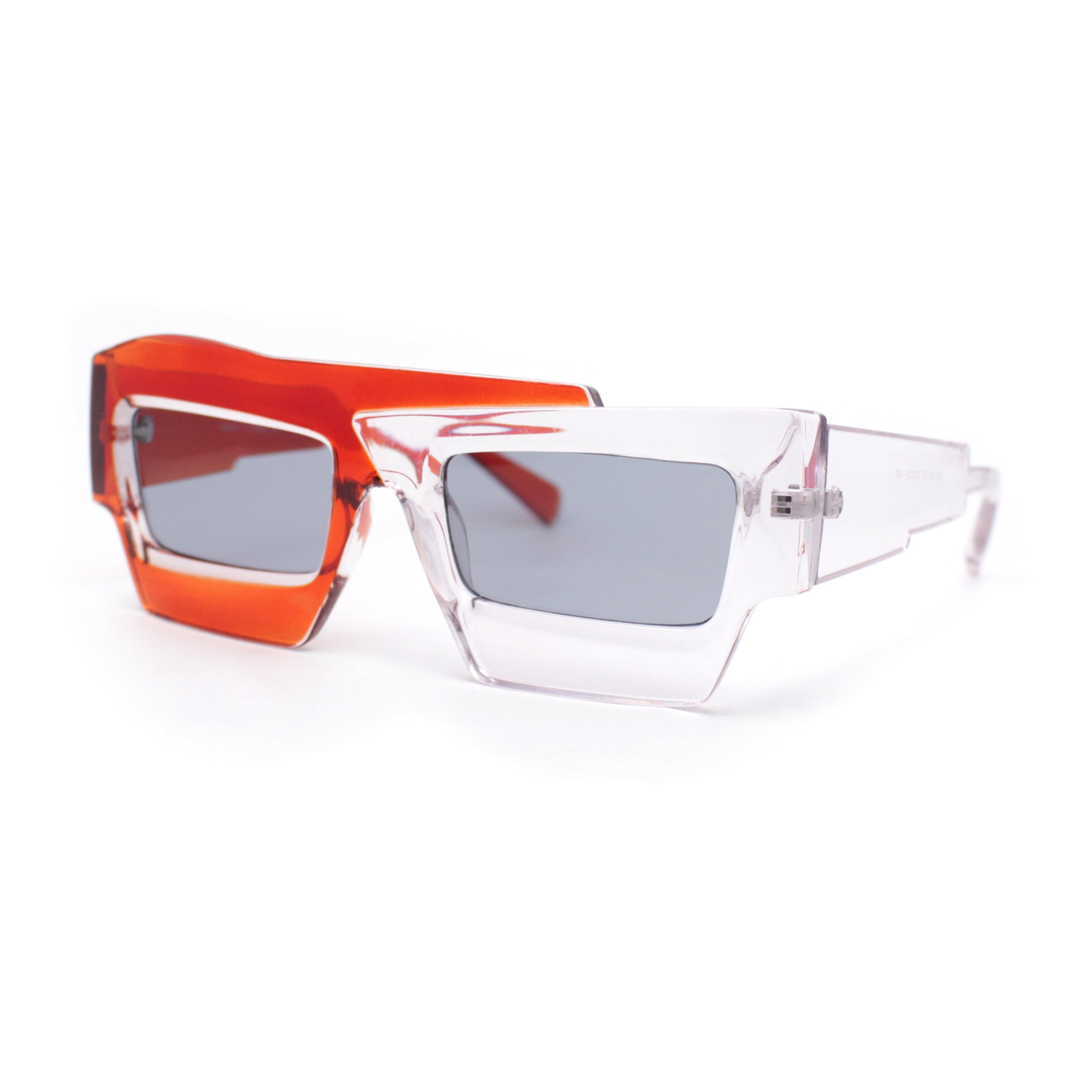 Funky 80s Asymmetrical Rectangle Thick Plastic Horn Rim Arm Sunglasses ...