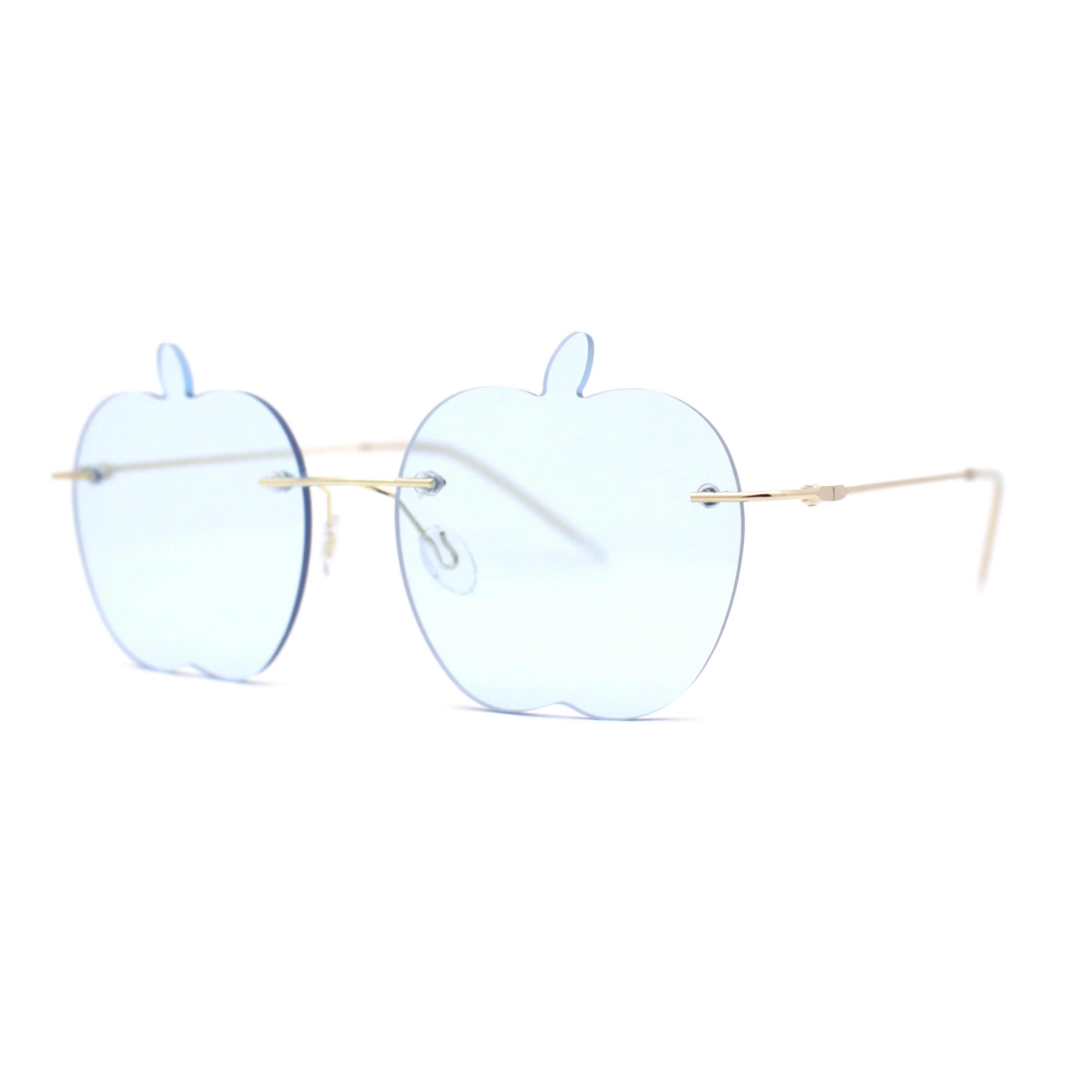 Funky Apple Peach Shape Lens Avant Garde Rimless Pimp Sunglasses Blue ...