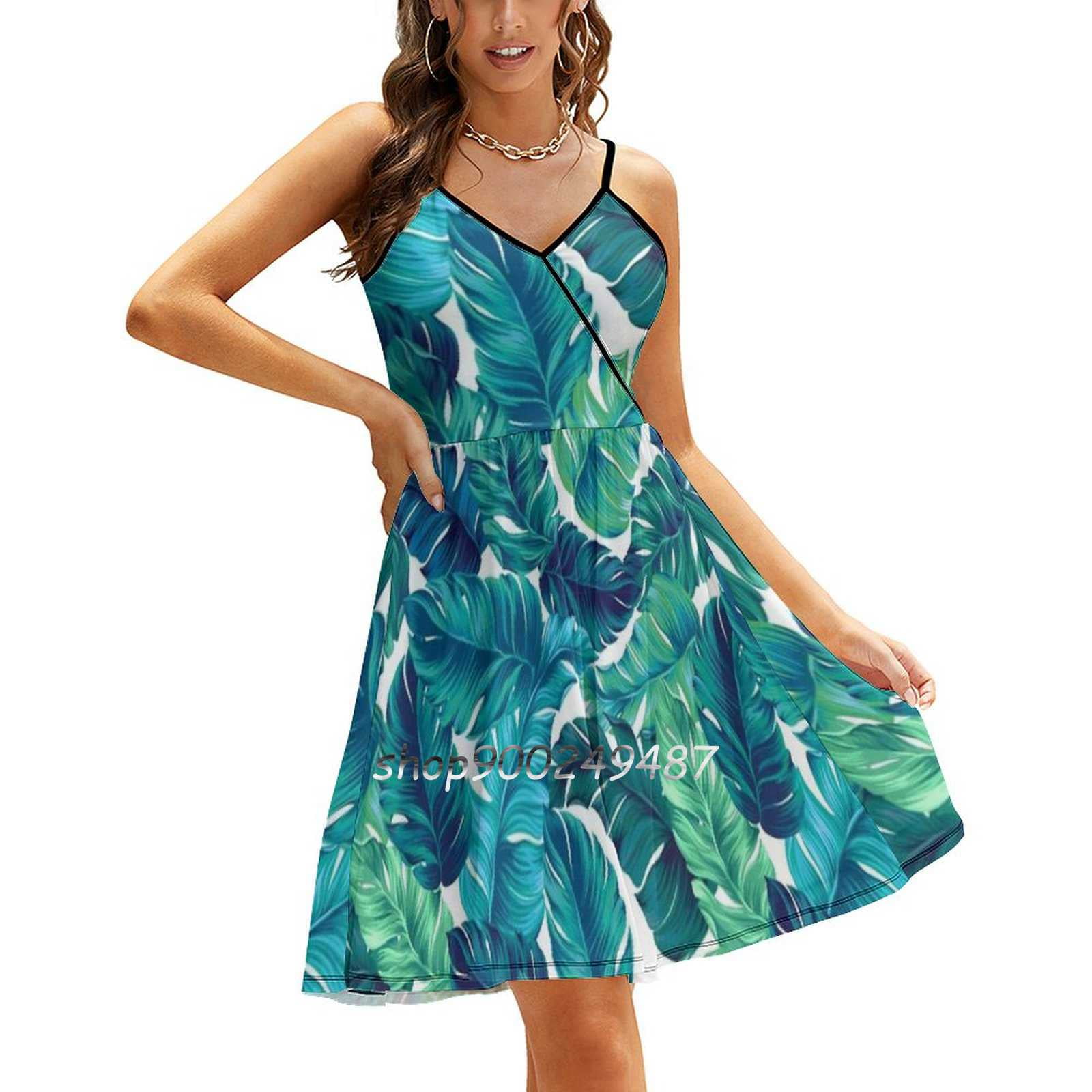 Funky Banana Leaf Pattern. Sweet Elegant Dress Women Korean Kawaii ...