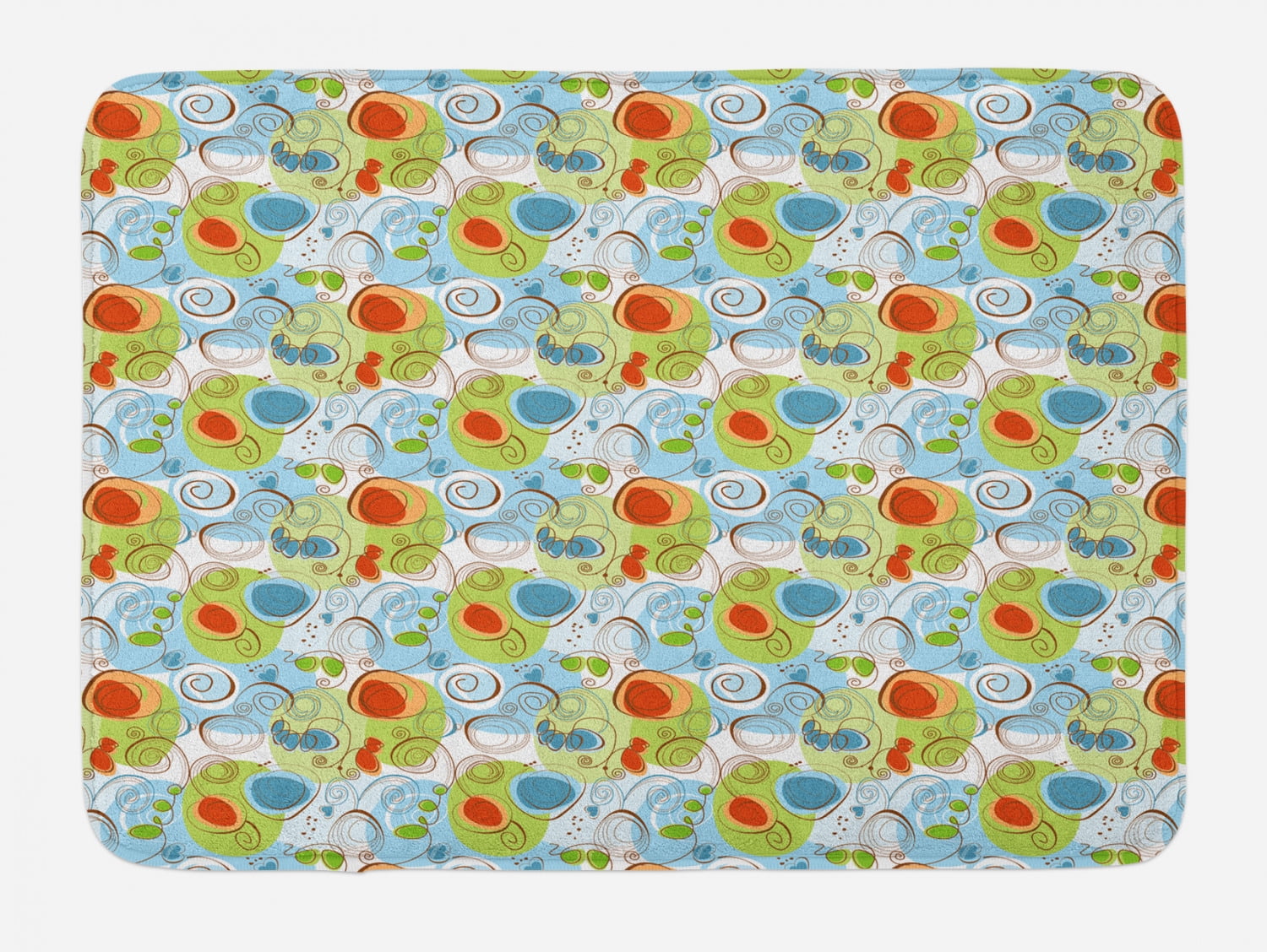 Funky Bath Mat, Whimsical Fun Pattern with Random Swirls Spirals Color ...