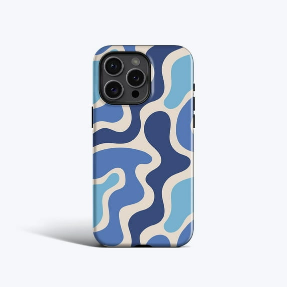 Funky Blue Shapes Abstract Wavy Pattern Art iPhone Case 17 16 15 14 13 ...