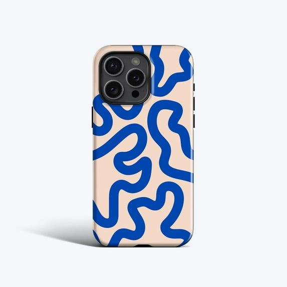 Funky Blue Wavy Lines Retro Aesthetic Art iPhone Case 17 16 15 14 13 12 ...