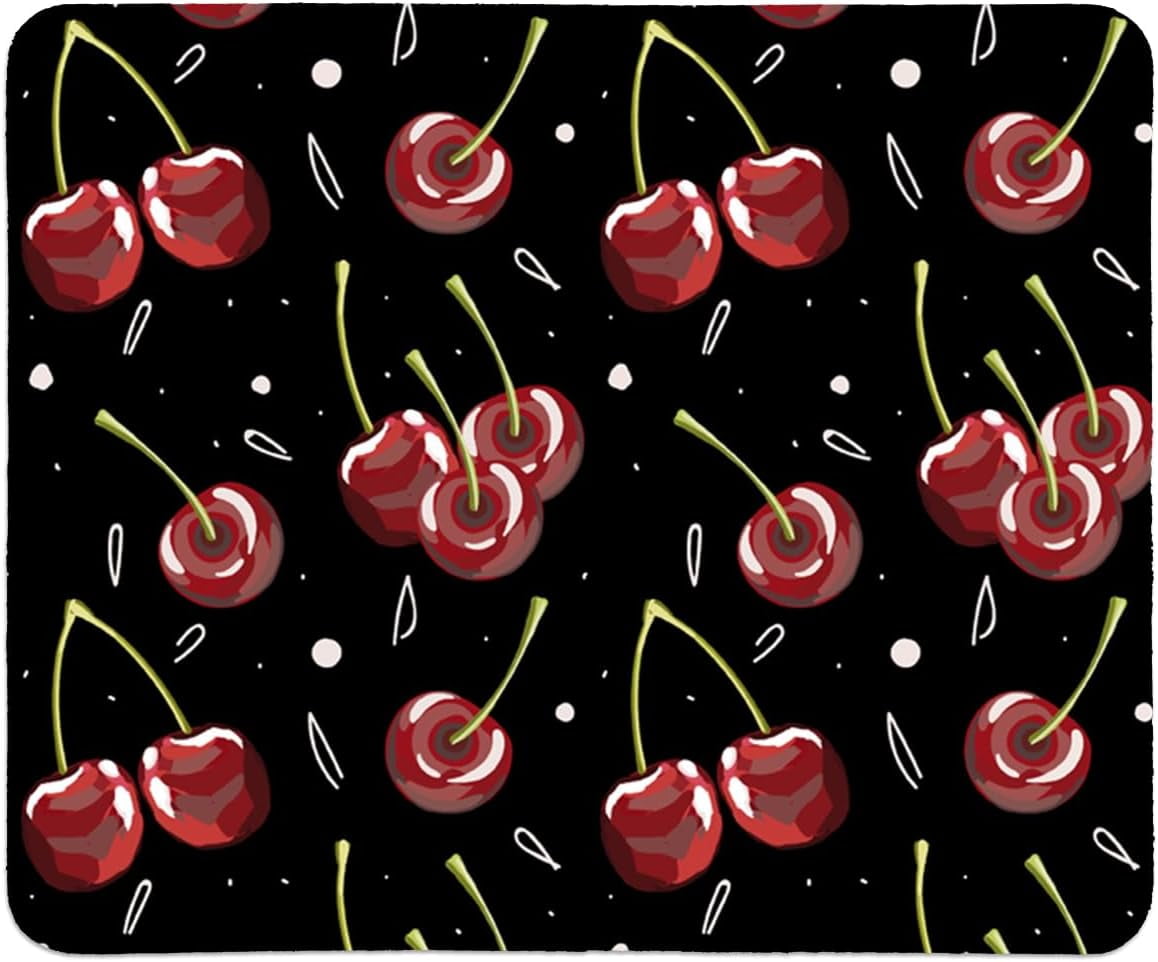 Funky Cherry Print Black Mouse Pad Small Mouse Pad for Desk Home Office ...