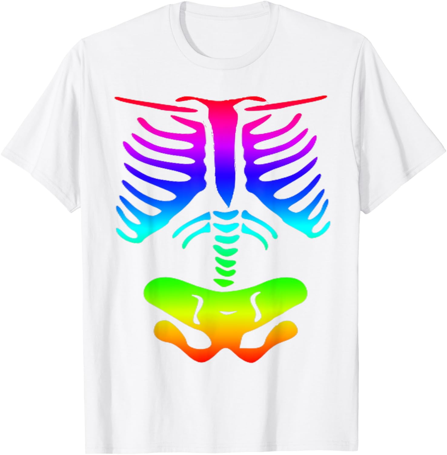 Funky Colourful Rainbow Skeleton Rib Cage Halloween Costume T-Shirt ...