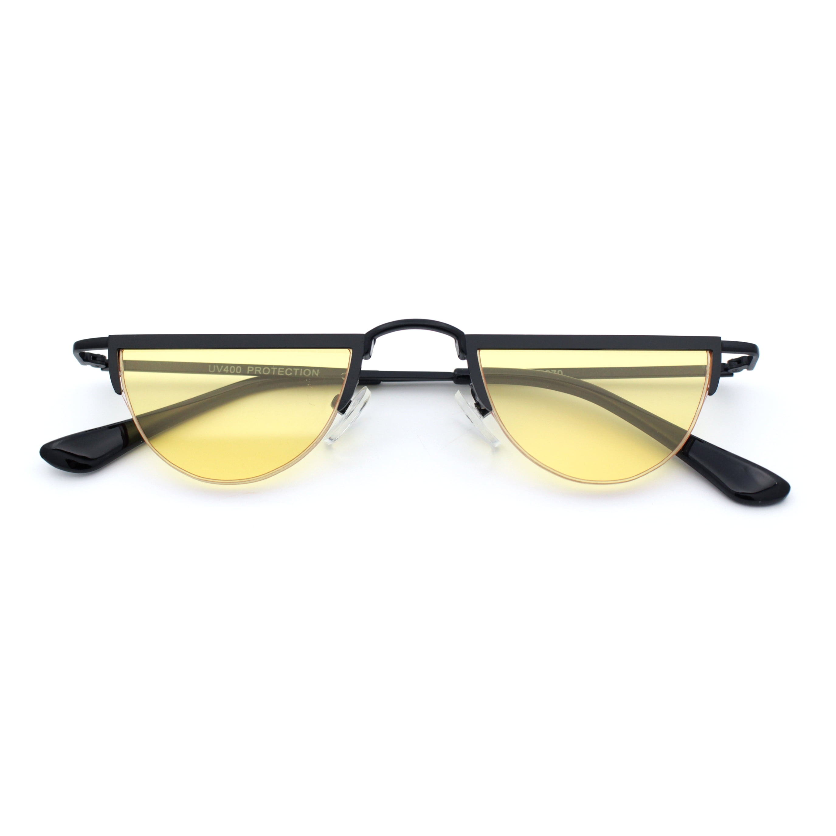 Funky Cropped Half Circle Flat Top Half Metal Rim Hippie Sunglasses ...