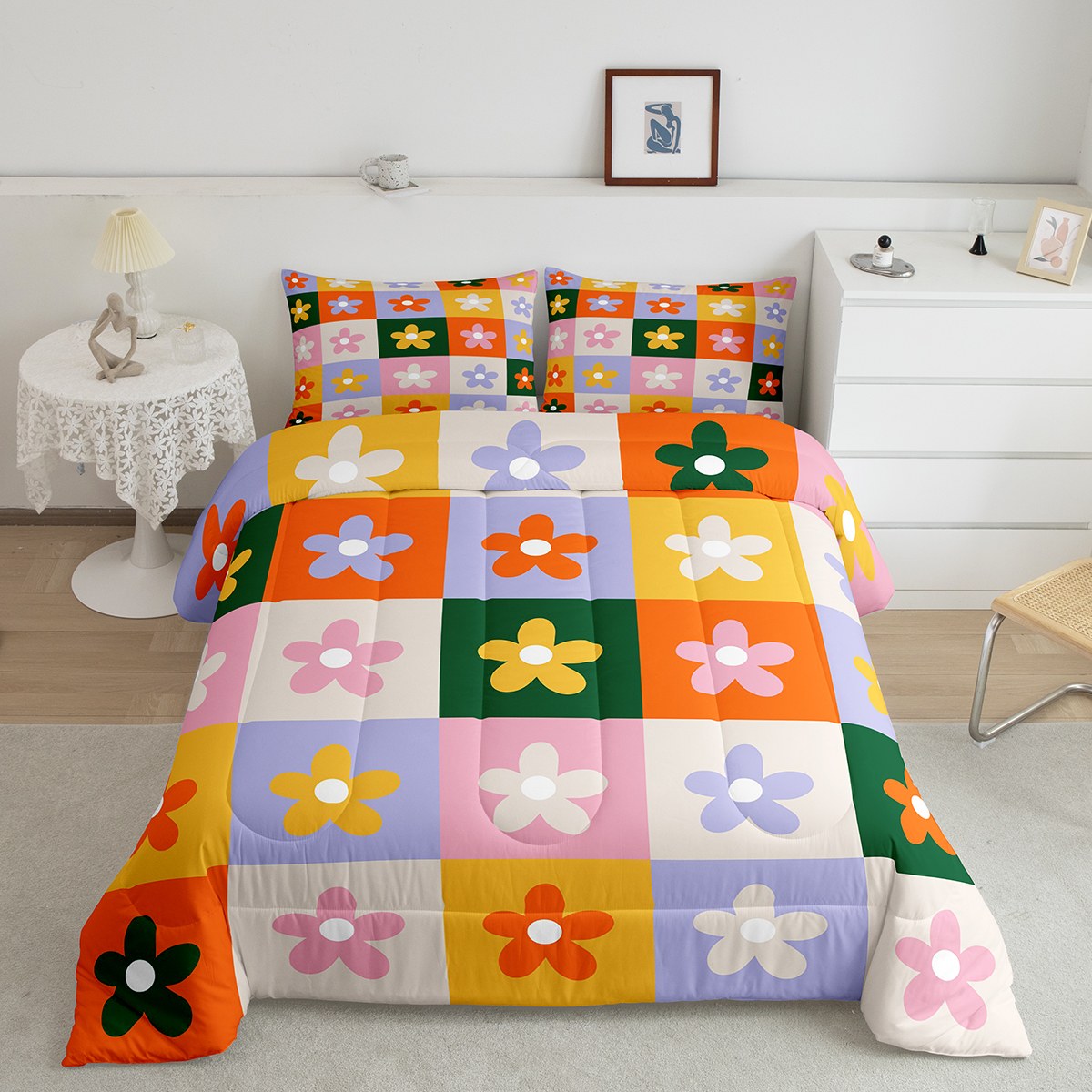 Funky Daisy Comforter ,Retro Groovy Flower Bedding Set Full,Cartoon ...