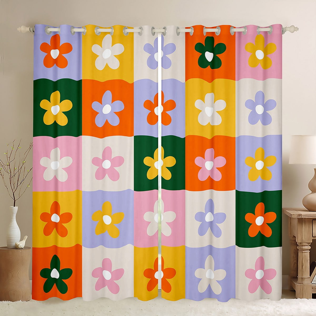 Funky Daisy Curtains for Kids Boys Girls,Retro Groovy Flower Blackout ...