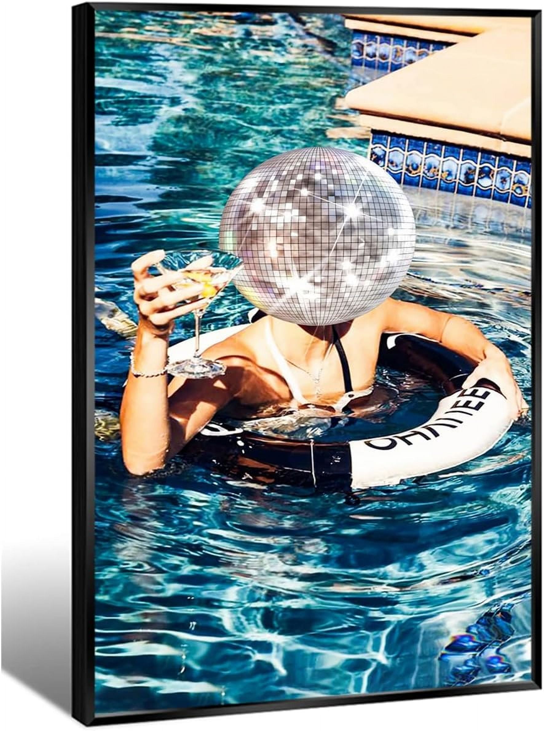 Funky Disco Ball Decor Summer Pool Party Cocktail Canvas Wall Art Print ...