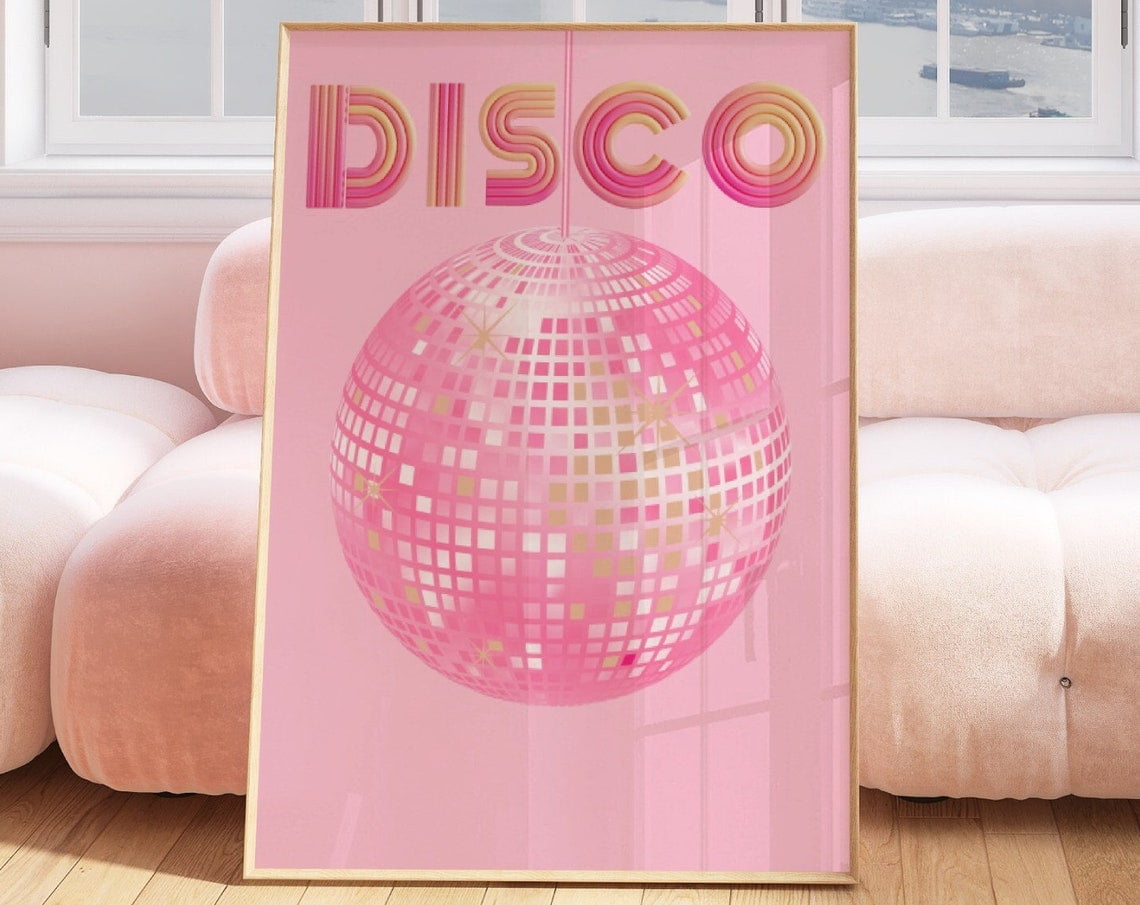 Funky Disco Ball Poster, Retro Vintage Print, Trendy Mirrorball, Disco ...