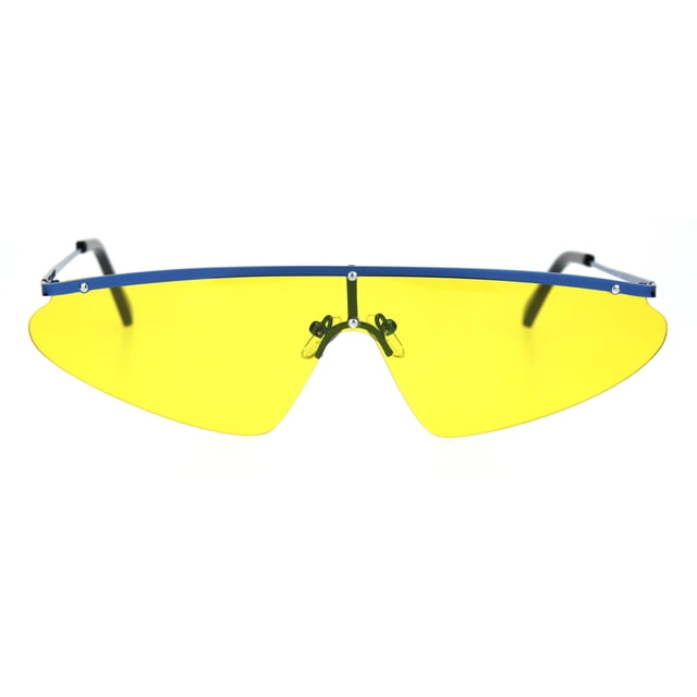 Funky Disco Flat Top Robotic Metal Half Rim Shield Triangle Sunglasses ...
