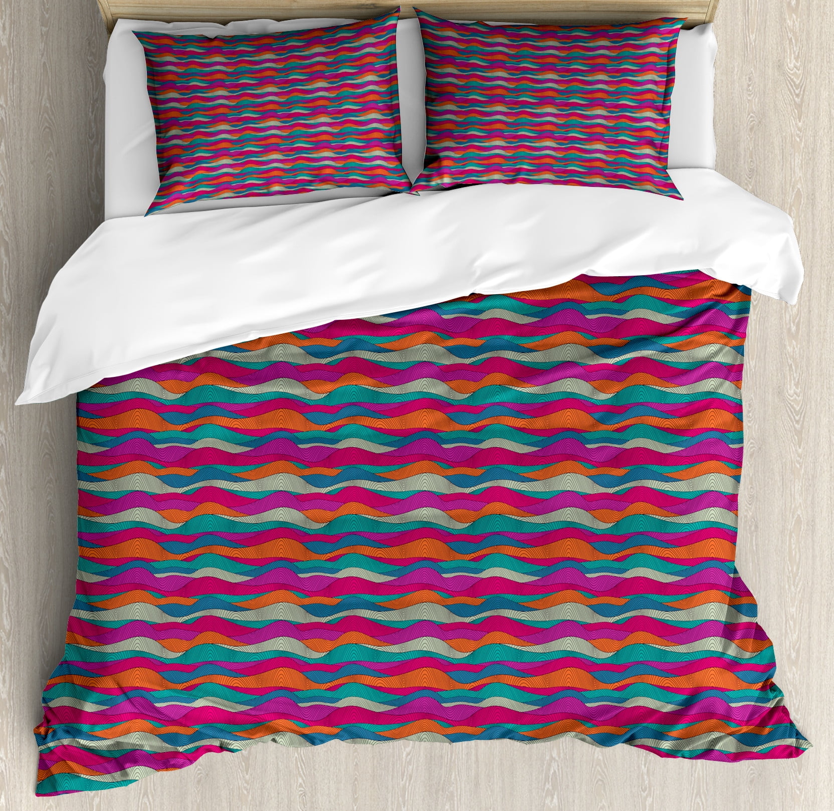 Funky Duvet Cover Set, Abstract Pastel Quirky Geometric Wave Stripes ...