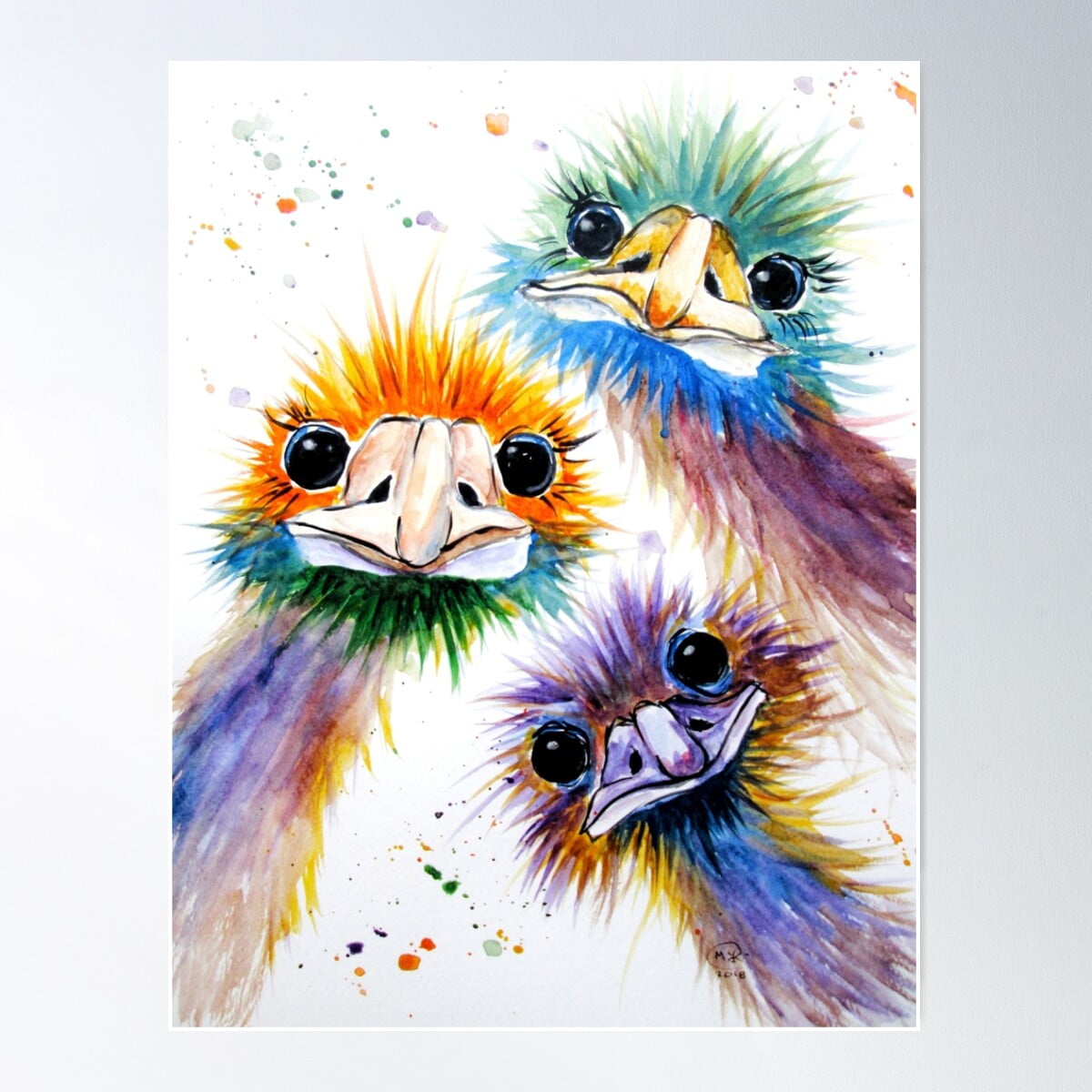 Funky Emu Bird Trio Poster Wall Art, Modern Wall Decor For Living Room ...