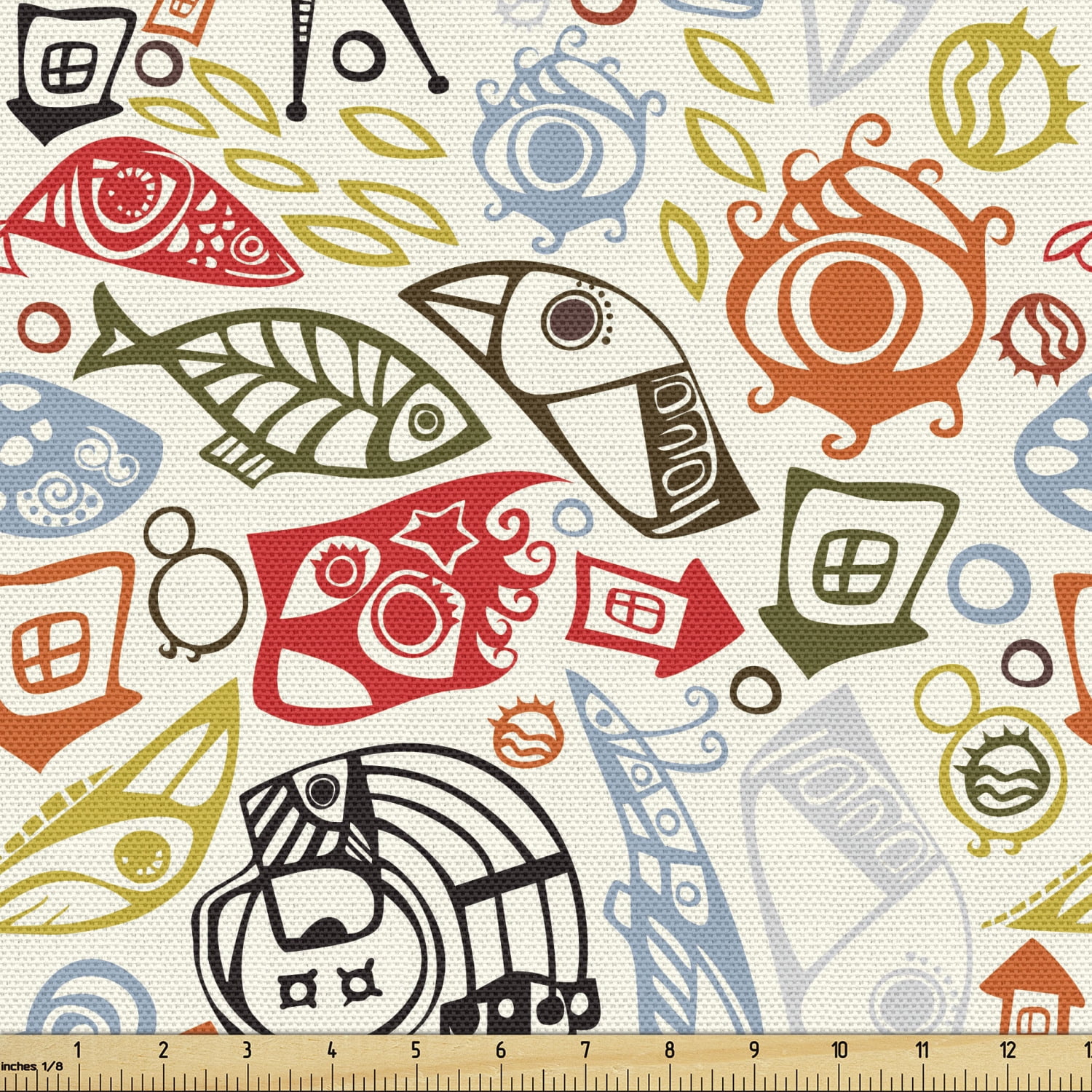 Funky Fabric by the Yard, Abstract Trippy Pattern with Fish and Eye ...