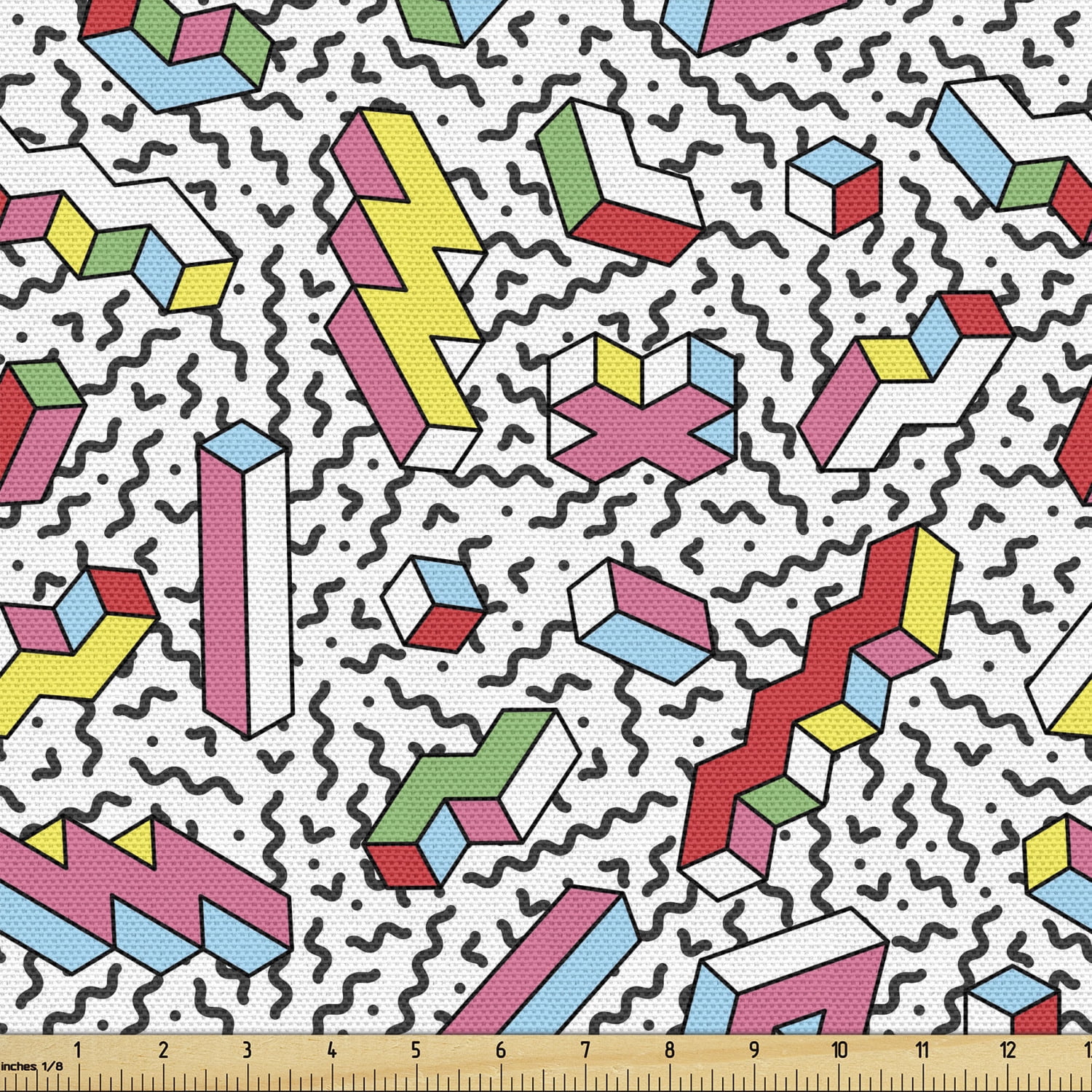 Funky Fabric by the Yard, Memphis Pattern with Mosaic 3D Shapes ...