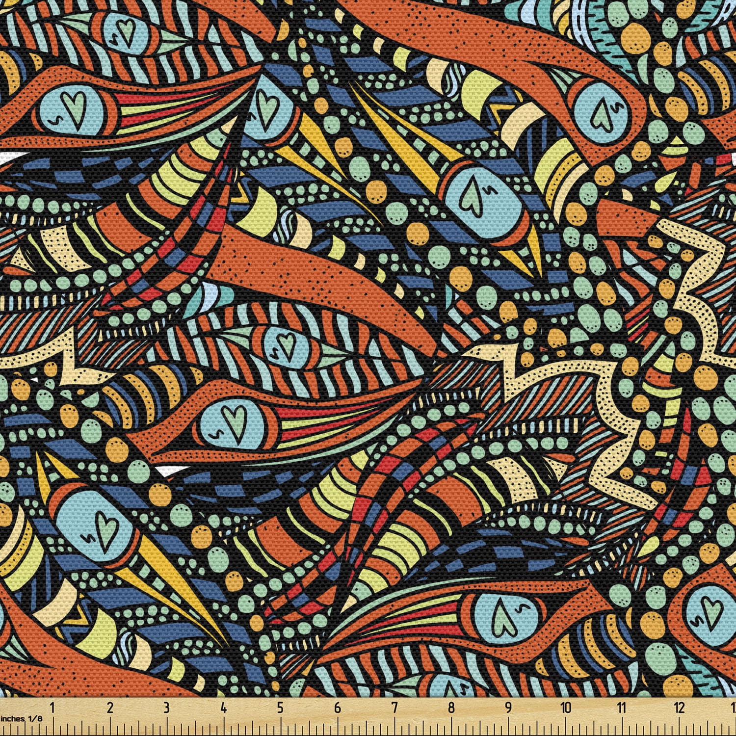 Ambesonne Funky Fabric by the Yard Upholstery, Abstract Waves Pattern ...