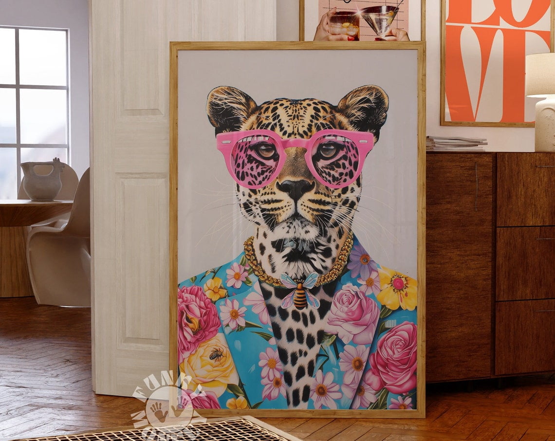Funky Fashion Leopard Art Print, Funky Wall Art, Dopamine Aesthetic ...